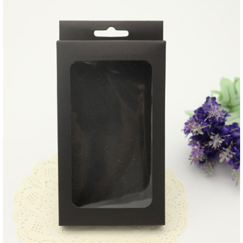 Size:15.5*9*1.5cm, Black kraft phone case packaging , kraft paper box ...